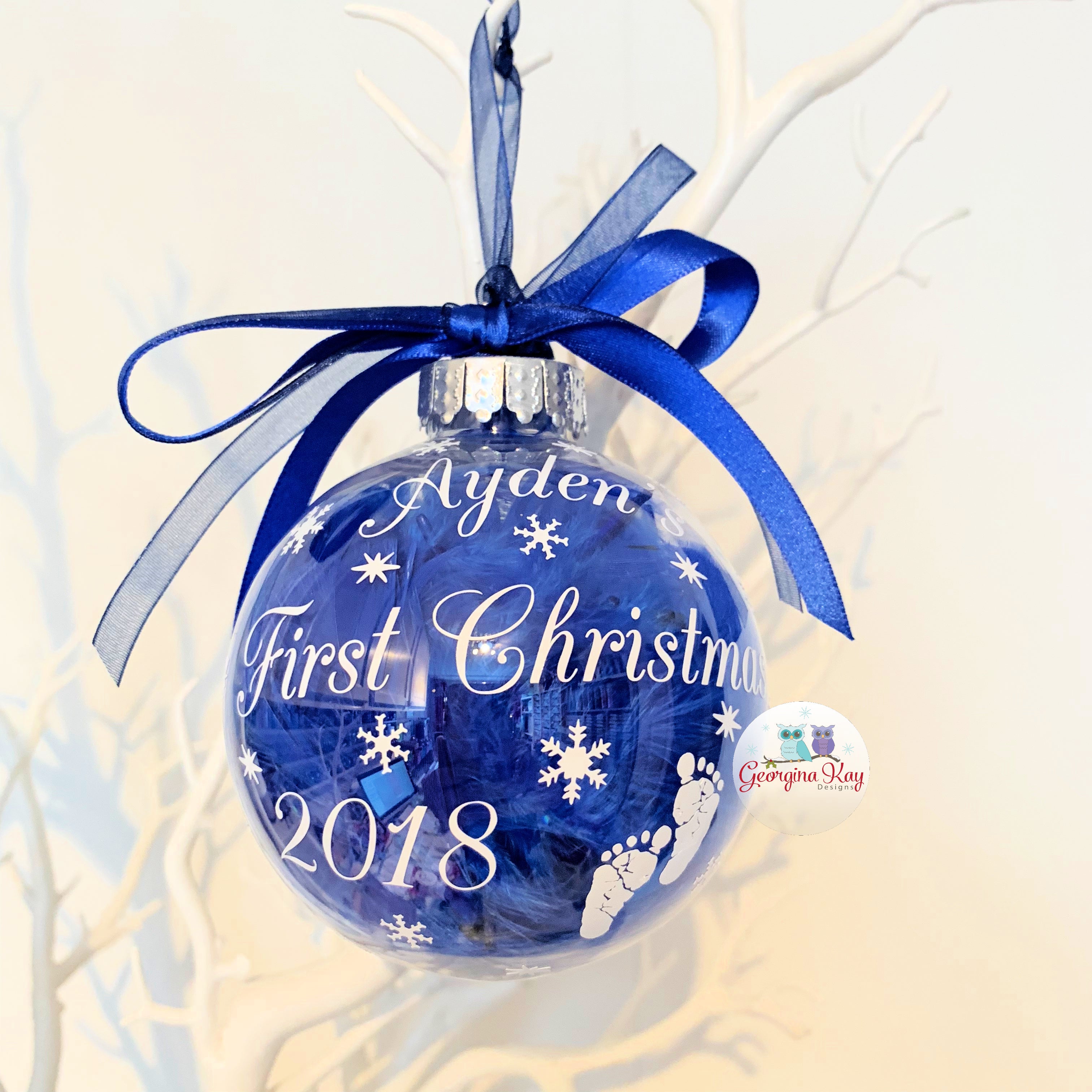 Baby's 1st Christmas Bauble (Feet Pic) Feather – Georgina Kay Designs